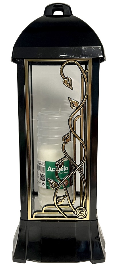 Felinar de sticlă cu frunze - Negru - Lumânări şi candele din parafină